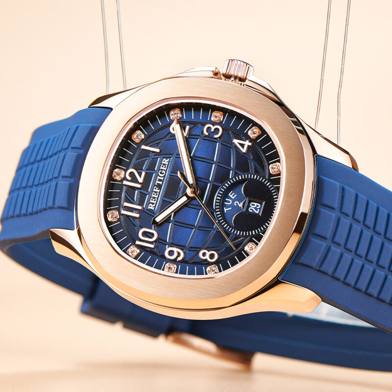 Reef Tiger Designer Mens Diamonds Square Dial Automatic Multifunction ...
