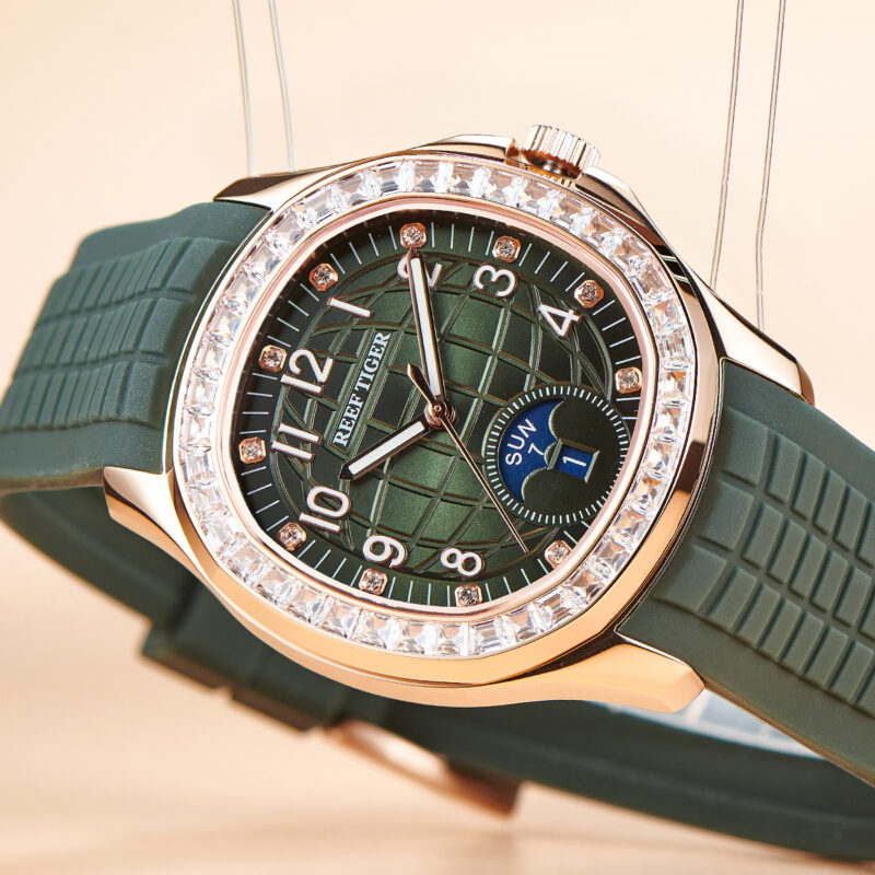 Reef Tiger Designer Mens Diamonds Square Dial Automatic Multifunction ...