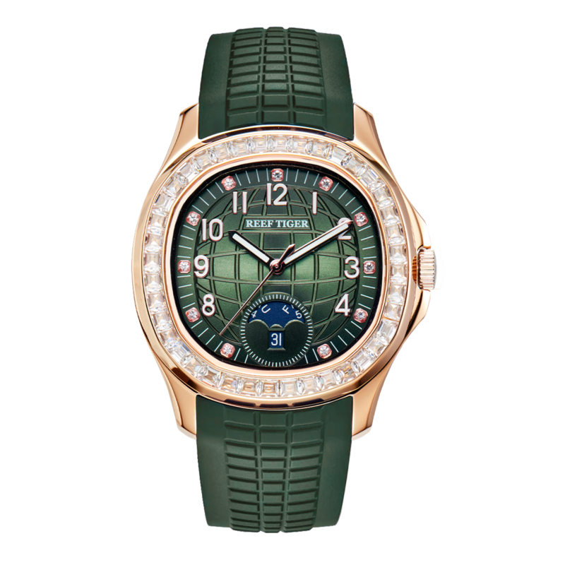 Reef Tiger Designer Mens Diamonds Square Dial Automatic Multifunction ...