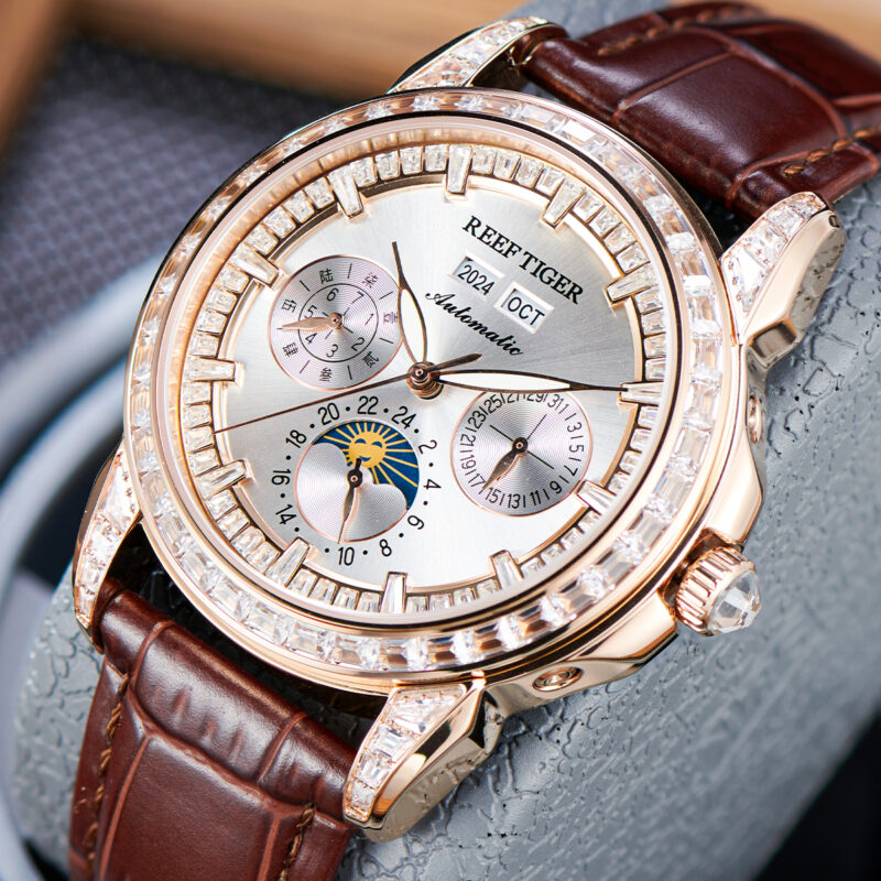 Reef Tiger Diamonds Bezel MoonPhase Automatic Watch For Men ...