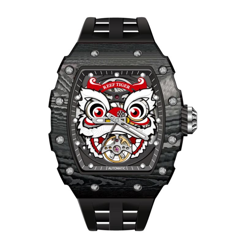 REEF TIGER Lion Dance Design Men's Automatic Watch Tonneau Super ...