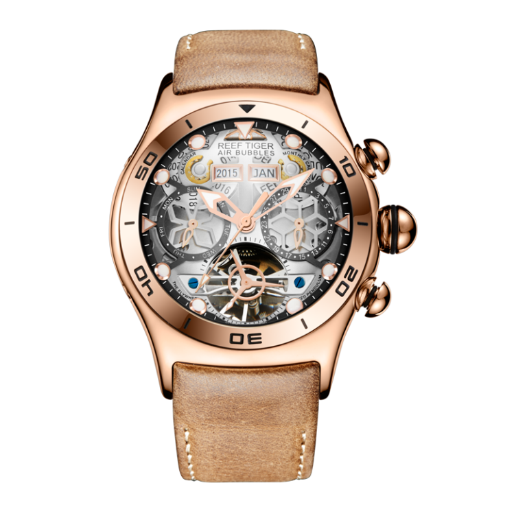 Air Bubble Skeleton RGA703-PBB - Reef Tiger Watches